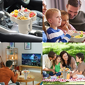 Snack Bowl with Lid for Stanley 30 oz Tumbler with Handle, Silicone Snack Tray Snack Ring for Stanley Cup Accessories, Suitable for Car Cup Holder or Outdoor, Cream