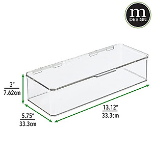 mDesign Long Plastic Craft Room Stackable Storage Organizer Box Containers with Hinged Lid for Thread, Beads, Ribbon, Glitter, Clay, Sewing, Crochet, Fabric, Stamps, and Scissors, 2 Pack - Clear