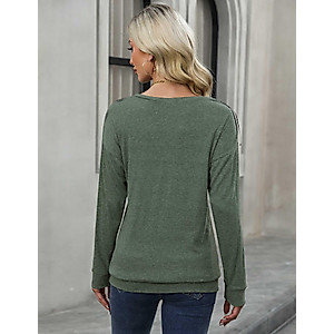 For G and PL Womens Casual Dressy Cotton Lace Trim Sweatshirt Fall Loose Fit Long Sleeve V Neck Top Sweater Forest Green L