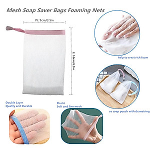 FULINJOY 10 PCS Exfoliating Mesh Soap Saver Pouch Bag Sack, Face Cleansing Foaming Nets, White Pouch with Drawstring (Color Random)