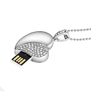 GARRULAX USB Flash Drive, Diamond Heart 8GB / 16GB / 32GB USB2.0 Waterproof USB Memory Stick Date Storage Pendrive Thumb Drives (32GB, Silver Heart)