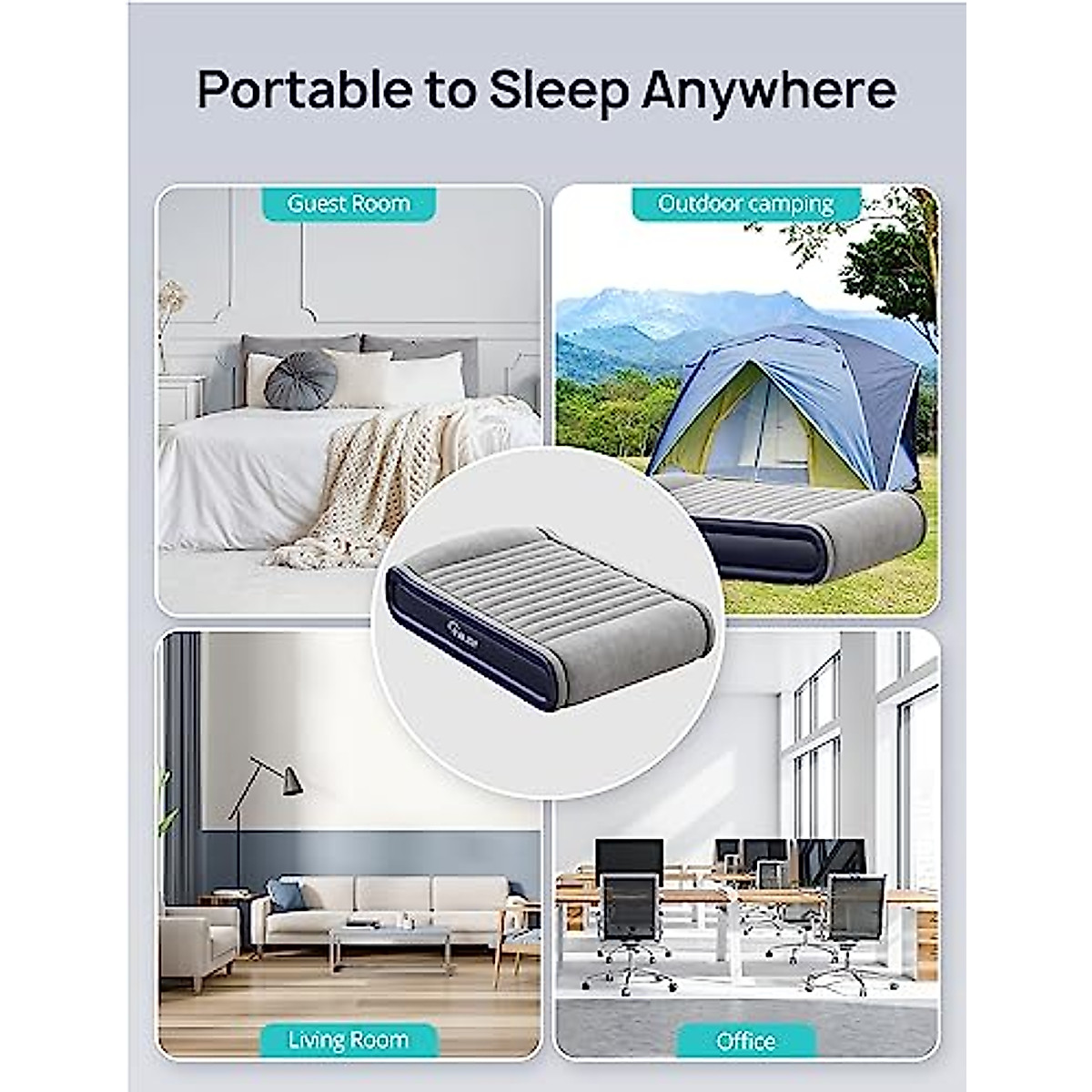 Evajoy Queen Air Mattress with Built-in Pump, Inflatable Air Mattress with Integrated Pillow, Fast Inflation/Deflation, Airbed with Thickened PVC Build, Waterproof Flocking, for Home, Camping, Guests