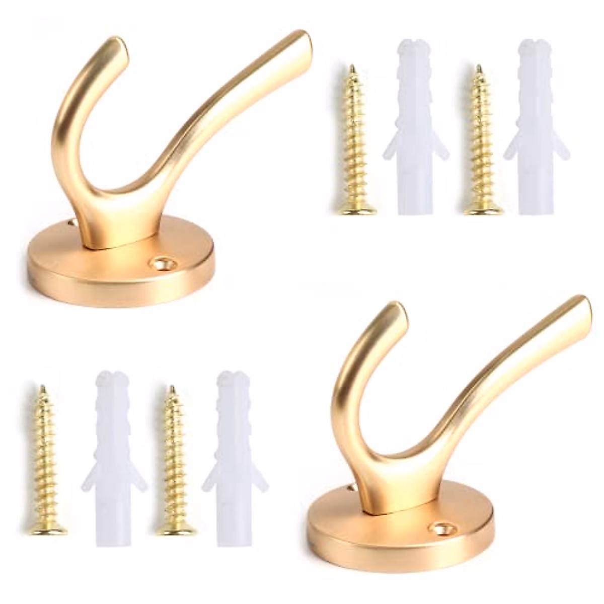 UNIMORE Bathroom Towel Hooks for Wall, Decorative Closet Hooks for Hanging Robe Coats and Hat, Pack of 2, Gold
