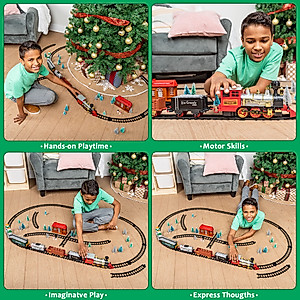 Christmas Toy Train Set, Electric Train Gift with Light, Music & Real Smoke, Travel Train Toys with steam Locomotive, Present for Boys and Girls