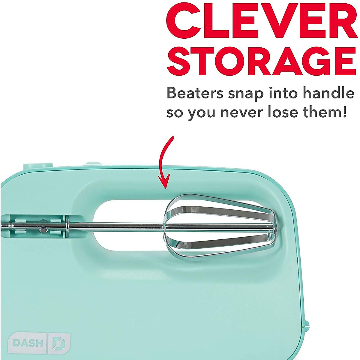 Dash SmartStore™ Compact Hand Mixer Electric for Whipping + Mixing Cookies, Brownies, Cakes, Dough, Batters, Meringues & More, 3 Speed, 150-Watt - Aqua