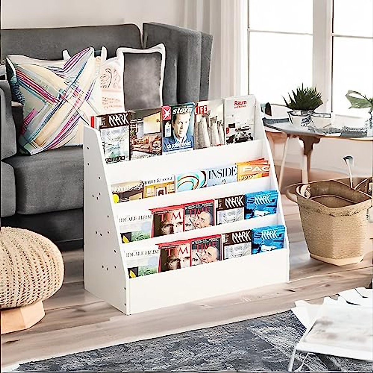 ALISENED 4 Sling Bookcase Display Stand Storage Bookshelf with 4 Shelves Book Display Rack Storage Bookcase Organizer Book Shelf Case Organizer Wooden