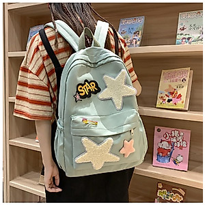 MININAI 2023 Preppy Backpack Trendy Y2K Stars Backpack Cute Aesthetic College Laptop Backpack Casual Daypack Y2k Accessories (Black,One Size)