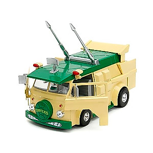 Party Wagon Green and Beige and Donatello Diecast Figure TMNT Hollywood Rides Series Diecast Model by Jada 34529