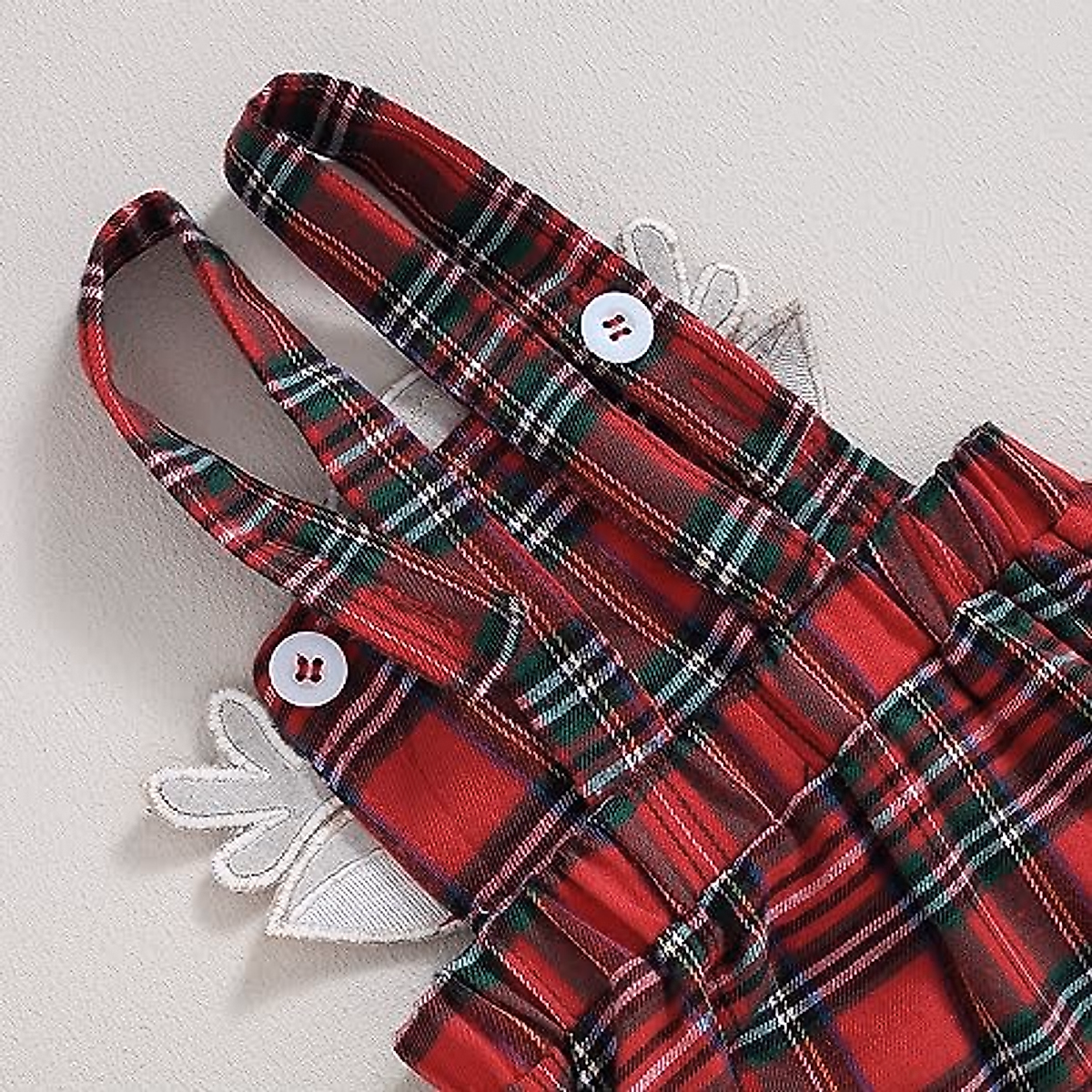 mlpeerw Newborn Baby Girl Christmas Outfit Infant Xmas Dress Clothes Ruffled Long Sleeve Romper Plaid Skirt Headband 3pcs (Red, 9-12 Months)