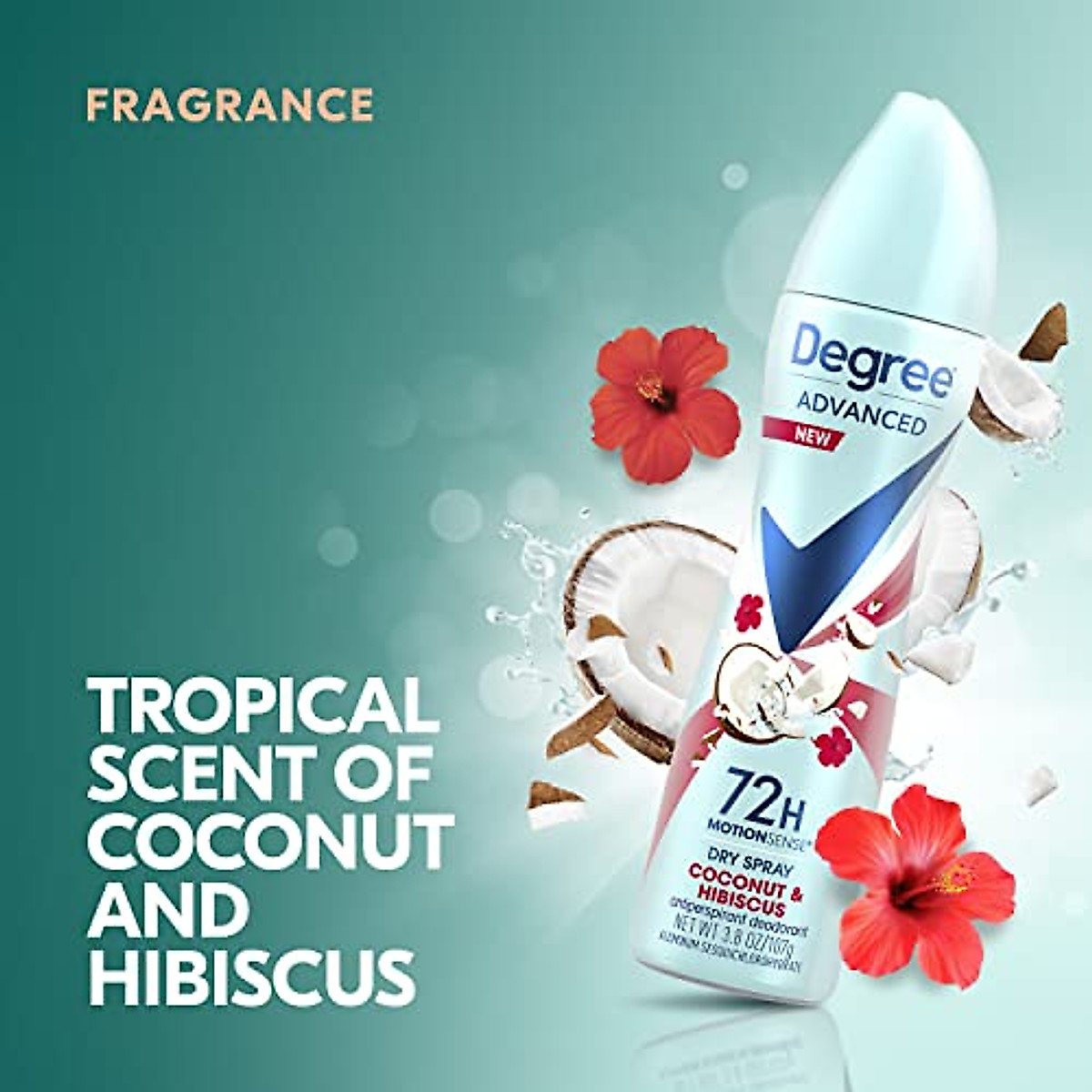 Degree Advanced Antiperspirant Deodorant Dry Spray Coconut & Hibiscus 3 count 72-Hour Sweat and Odor Protection Deodorant Spray With MotionSense Technology 3.8 oz