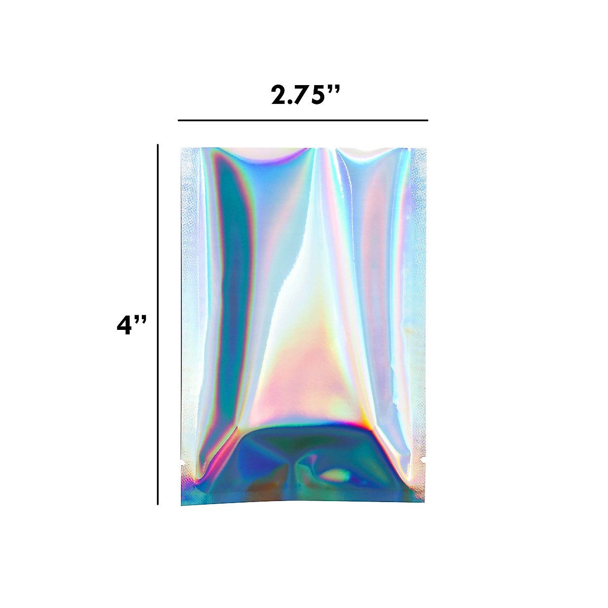 QQ Studio Multi Color Glossy Food Safe Confectionery Dessert SlickSeal™ Flat Bag with Tear Notch (100 Silver Holographic, 2.75" x 4")