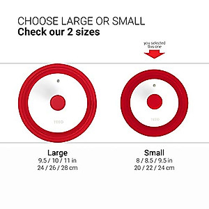 Teeo - Universal Pot Lid - Pan Cover for Frying - Drop Lid - Silicone Lids 8 - Tempered Glass Silicone Rim Cool Touch Handle Steam Vent Dishwasher Safe Skillet Multi-sized Lid (8/8.5/9.5 inches, Red)