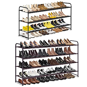 MISSLO 3-Tier Long Shoe Rack for Closet and 4 Tier Long Shoe Organizer for Closet Shoe Organizer for Closet Floor Entryway Storage Stackable Wide Shoe Shelf Stores Men Sneakers