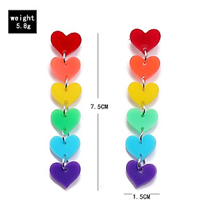 coadipress Heart Rainbow Chain Stud Earrings for Women Cool Weird Lightweight Resin Acrylic Personality Dangle Drop Earrings Jewelry (7 Color Heart)