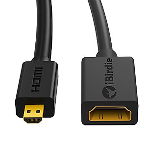 iBirdie Micro HDMI to HDMI Female Cable 0.5 Feet - High Speed 18Gbps Support 4K60 HDR ARC Compatible with GoPro Hero 7 6 5 4, Raspberry Pi 4