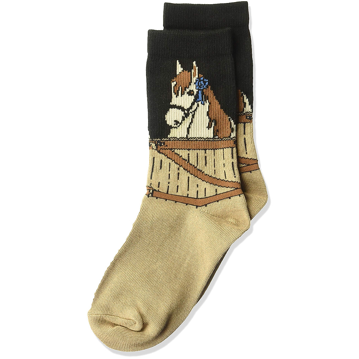 K. Bell Unisex Child Fun Conversation Starter Crew - 1 Pairs Cool Novelty Gifts Casual Sock, Blue Ribbon Horse (Black), Medium US