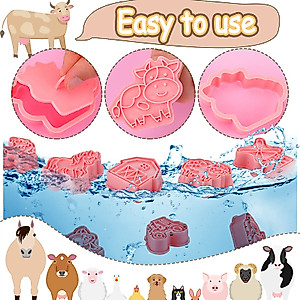 8 Pcs Farm Animal Cookie Cutters with Plunger Stamps Set 3D Pig Chicken Sheep Cow Horse Truck Cookie Stamp and Cutter Funny Cartoon Farm Theme Biscuit Baking Mold for Treats DIY Cookie Cake Supplies