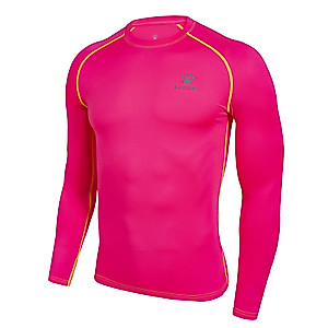 KELME Compression Shirts for Men Long Sleeve Tight Undershirts Active Baselayer T-Shirt Tops for Workout Gym Sports (XL,Pink)