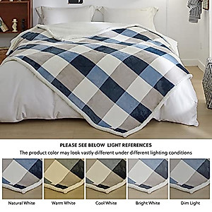PU MEI Sherpa Fleece Throw Blanket 60" x 80" Reversible Plush Fluffy Lattice Flannel Blankets for Sofa Couch Bed, Grey-Soft Blue