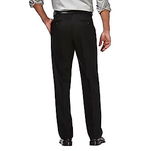Haggar mens Premium No Iron Khaki Classic Fit Expandable Waist Flat Front dress pants, Black, 42W x 30L US