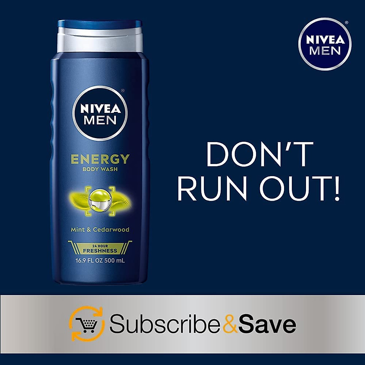 Nivea Men Energy Body Wash with Mint Extract, Cedarwood and Mint Body Wash for Men, 3 Pack of 16.9 Fl Oz Bottles