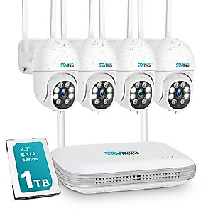 SOVMIKU Wireless Security Camera System,3MP Outdoor WiFi Camera for Home,PTZ,360°View,Auto Tracking,2 Way Audio,Color Night Vision,Siren/Motion/Light Alarm,8Ch Expandable,Alexa,24/7 Record,2.4G WiFi
