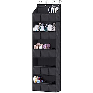 AOODA Over The Door Shoe Organizer Storage, Holds 15 Pairs Hanging Shoe Rack for Door with Large Deep Pockets, Narrow Door Shoe Holder for Closet Wall with 4 Hooks, Black
