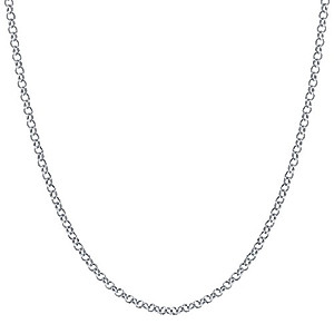 Gem Avenue Italian 925 Sterling Silver 1mm Rolo Sturdy 24 inch Chain Necklace for Women
