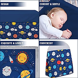 Rtteri 4 Pieces Baby Crib Bedding Set, Nursery Bedding Standard Size Soft Baby Bedding Set Including Crib Skirt, Blanket, Crib Sheet and Diaper Stacker for Baby Girls and Boys (Space)