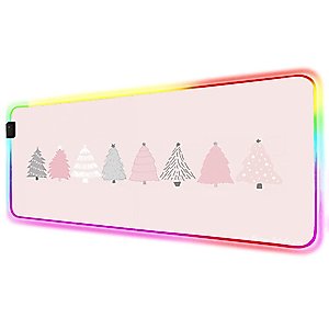 Mouse Pads Gaming Christmas Pine Tree Gift Pattern Large Pink Mouse Pad Colorful LED Backlit RGB Gaming Mouse Mat for Laptop Desktop-800x300 MM,Color B