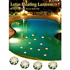 12 Pcs Floating Pool Lights Lotus Floating Lanterns LED Lifelike Floating Lamp Battery Operated Lily Pad Flower Candle Fun Pool Accessories for Pond Decor, Yellow Light (White, 3.94 Inch)