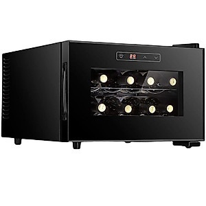 23L Table-Top Wine Fridge Black Wine Cooler LED + Lock & Key Glass Door Drinks Cellar Single-Zone,Horizontal,23L