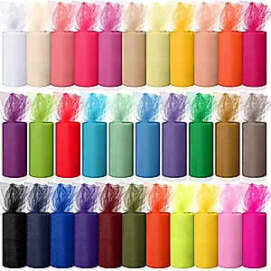 32 Colors Tulle Rolls Tulle Fabric 6 Inches by 25 Yards Rainbow Tulle Ribbon Netting Net Mesh Spool Material for Tutu Wedding Decoration Party Gift Wrapping Skirt Dress DIY Craft