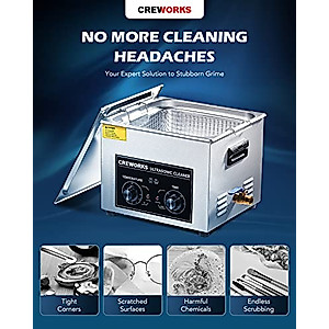 CREWORKS Ultrasonic Cleaner with Heater and Timer, 360W Professional Ultrasonic Cleaning Machine, 4 gal Stainless Steel Sonic Cavitation Machine with Knobs for Cleaning Jewelry Watch Glasses