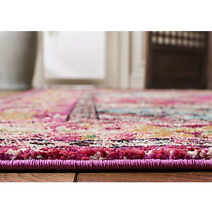 SAFAVIEH Monaco Collection Area Rug - 5' Square, Pink & Multi, Boho Chic Medallion Distressed Design, Non-Shedding & Easy Care, Ideal for High Traffic Areas in Living Room, Bedroom (MNC243D)