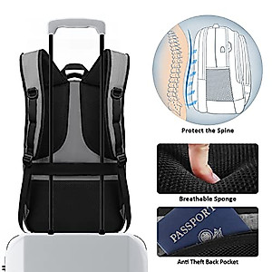 Large Travel Backpack, Laptop Backpack Men, TSA Airline Approved Backpack 40L, Anti Theft Waterproof Business College Computer Bag with USB Charging Port & Headphone Hole Fits 15.6 Inch Laptop, Grey