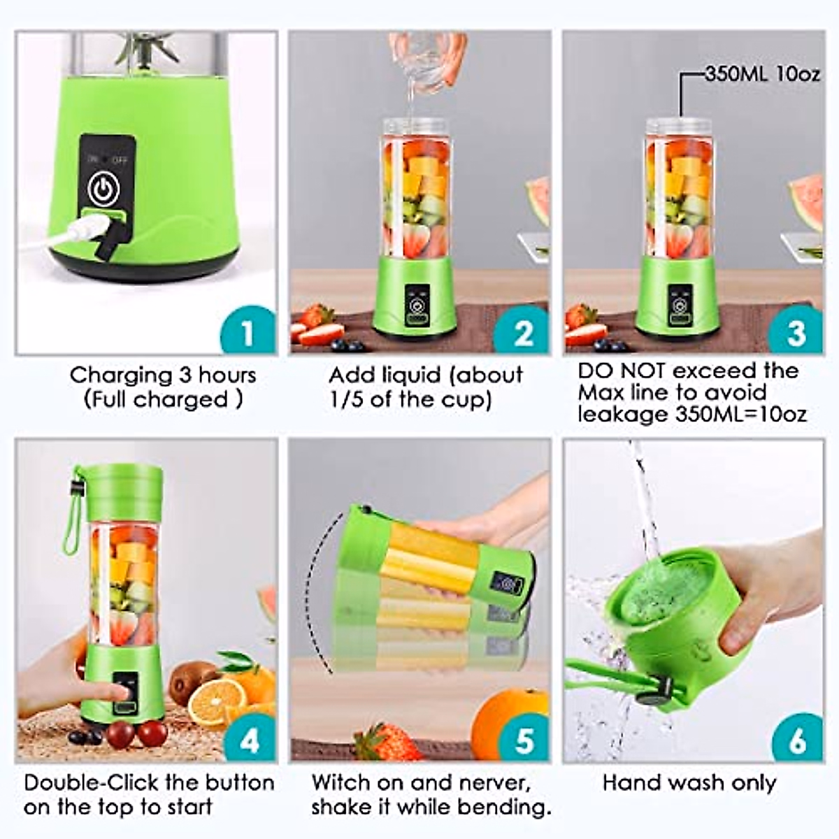 Portable Blender, Personal Mixer Fruit Rechargeable with USB, Mini Blender for Smoothie, Pink