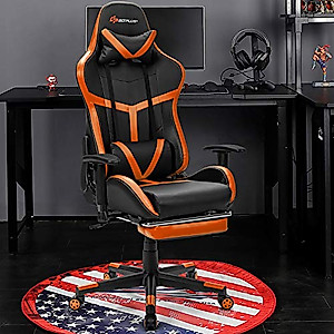 POWERSTONE Gaming Chair, Orange Gaming Chairs Ergonomic Gamer Chair for Adults with Footrest Adjustable Lumbar Support PU Leather High Back Computer Chair Swivel Stool