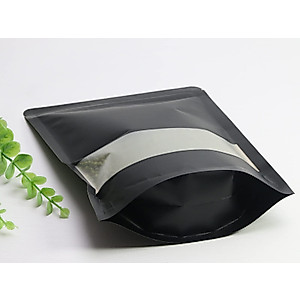 PQZKLDP 100pcs Black Kraft Paper Stand Up Pouches, Ziplock Stand Up Food Storage Bags with Matte Window, Reusable, Heat-Sealable for Packaging in Home , Office , Outdoors (Mixed Size)