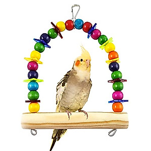 Colorful Wooden Bird Swing Toy Wood Parrot Perch Stand Play Gym for Small Parakeets Budgies Cockatiels Conures Cage Accessories Swings to Balance Exercise Training