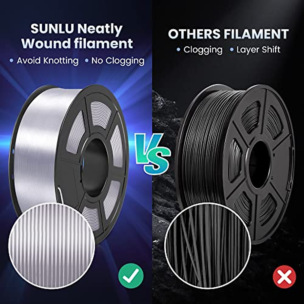 3D Printer Silk Filament, SUNLU Shiny Silk PLA Filament 1.75mm, Smooth Silky Surface, Great Easy to Print for 3D Printers, Dimensional Accuracy +/- 0.02mm, Silk Silver 1KG