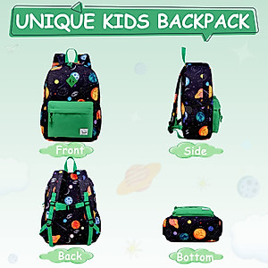 VASCHY Backpack for Boys, Kids Water Resistant Lightweight Backpack for Toddlers Daycare Preschool Space Green