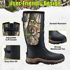 TIDEWE Hunting Boots Snake Proof for Men, Waterproof Insulated Warm Rubber Boots with Steel Shank, 5mm Neoprene Warm Durable Lightweight Outdoor Boots, Durable Work Boots for Farming Gardening Fishing