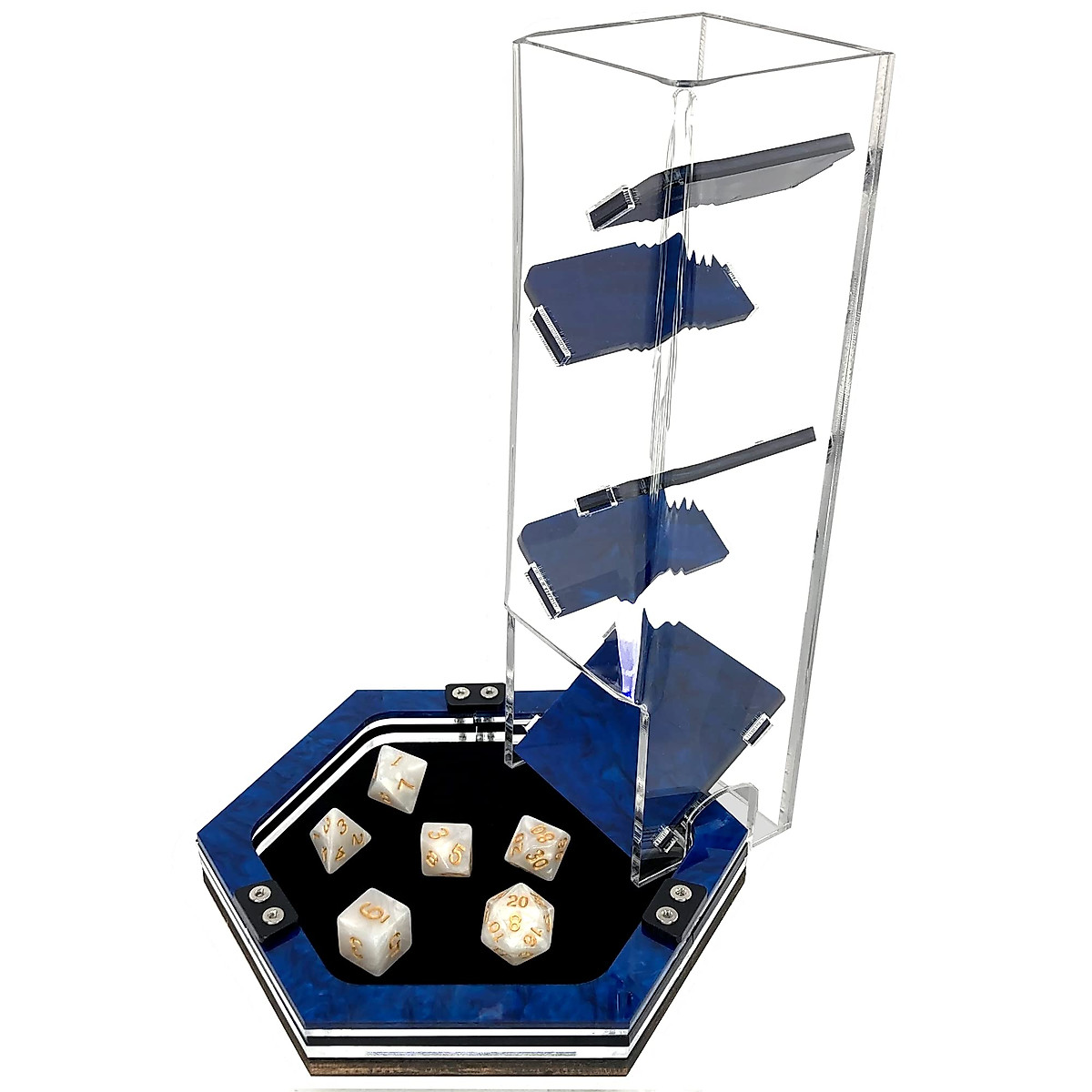 C4Labs Colour Lux Mini Hexagon Dice Tray & Dice Tower-Symphony Blue Bundle