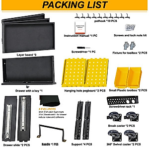 T-HAKEN 3-Tier Rolling Tool Cart with Drawer (Keyed) - Black and Yellow Tools Box Cabinet on Wheels.