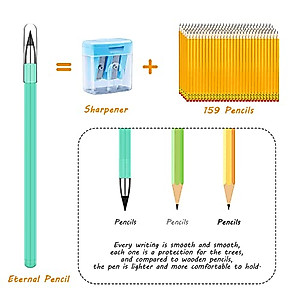 AUAUY 5 PCS Inkless Pencil, Infinity pencil, Reusable Everlasting Pencil, Replaceable Nib Inkless Pencil for Writing, Drawing, Drafting, Students Home Office School Supplies（Macaron）