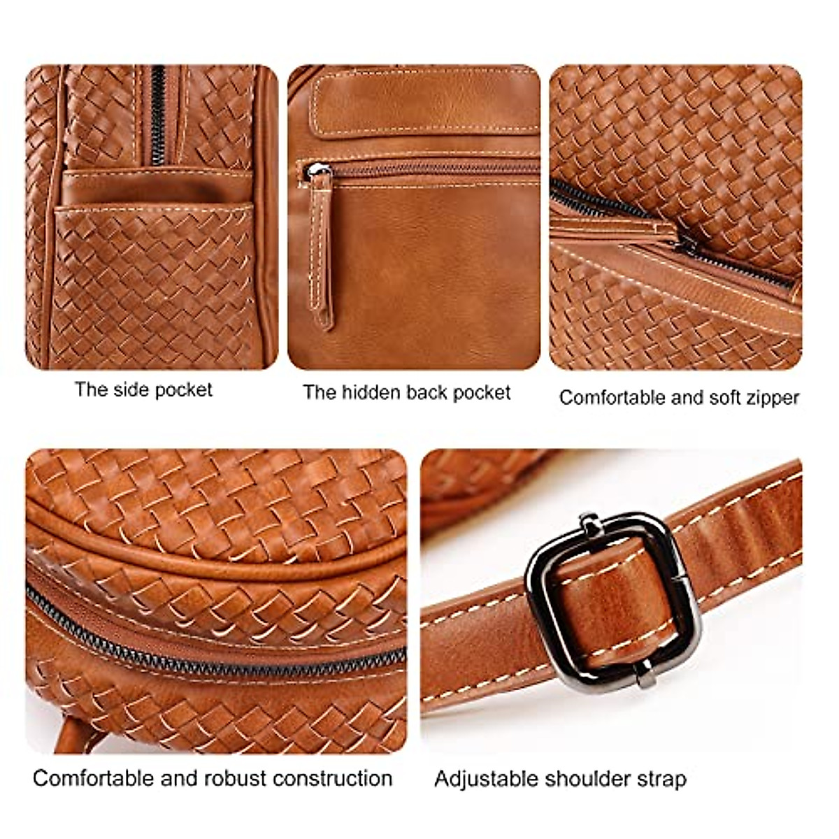 SHOMICO Women Woven Backpack Purse Trendy Stylish Casual Day back Handbag (small camel woven)