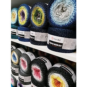 YarnArt Flowers Moonlight Glitter Cotton Yarn, Soft, Rainbow Crochet, Metallic Lurex handknit Shiny, Silvery Cake, Multicolor Cotton, 1 Skein Weight 9.17oz Lenght 393.7 inches,1 Fine Yarn (3283)