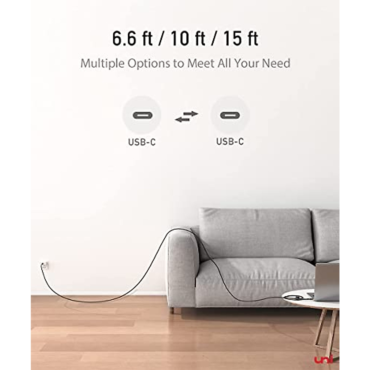 USB C to USB C Cable 15ft, uni Long USB Type C 100W Fast Charging Nylon Braided Cable (5A 20V) Compatible with iPad Pro 2019/2018, MacBook Pro 2020/2019/2018, Dell XPS 13/15, Surface Book 2 and More