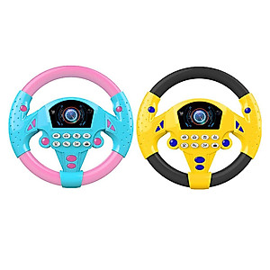 Menolana Toy Electronic Steering Wheel Simulated Driving Simulated Racing Driver Sound Toy Small Steering Wheel for Kids Babies , Pink
